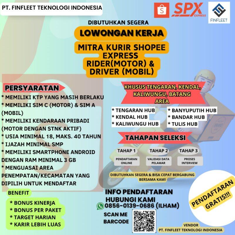 Lowongan Kerja Mitra Kurir Rider/Driver Shopee Express di PT. Finfleet ...