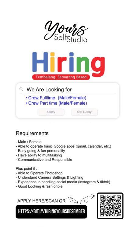 Lowongan Kerja Crew Fulltime - Crew Part Time di Yours Self Studio ...