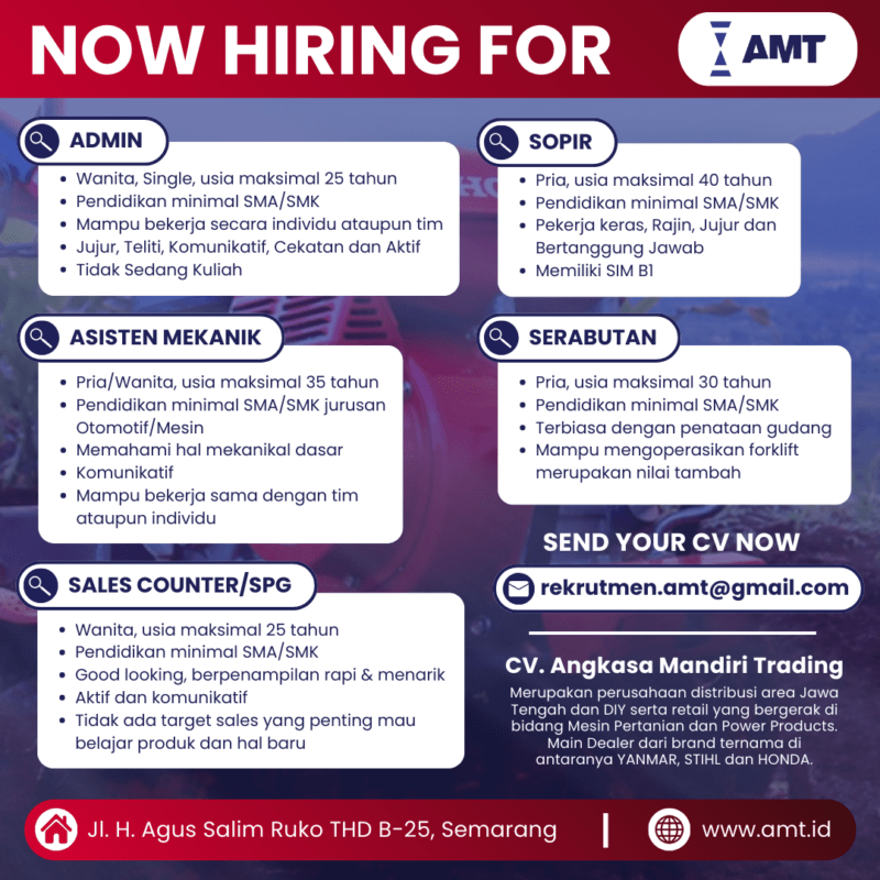 Lowongan Kerja Admin - Sales Counter - Asisten Mekanik - Sopir - Serabutan di CV. Angkasa ...