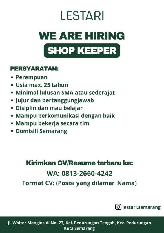 Lowongan Kerja Shopkeeper di Lestari Thrift Store - LokerSemar.id