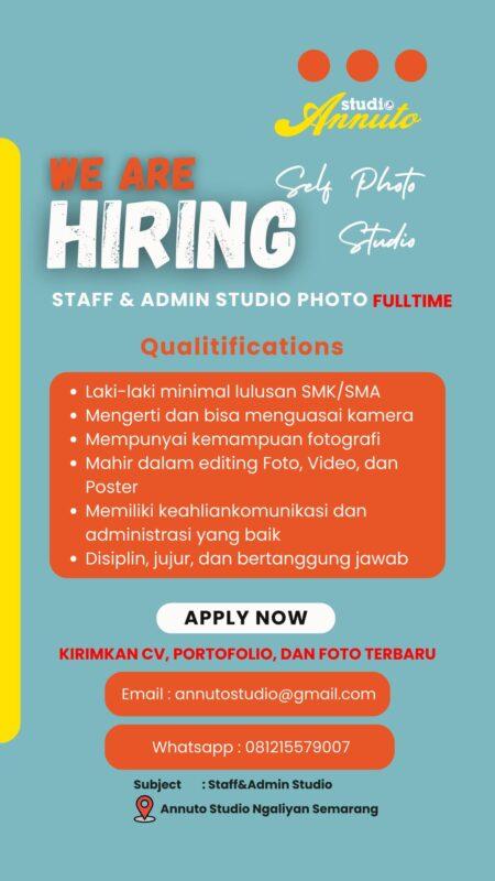 Lowongan Kerja Staff & Admin Studio di Annuto Studio - LokerSemar.id