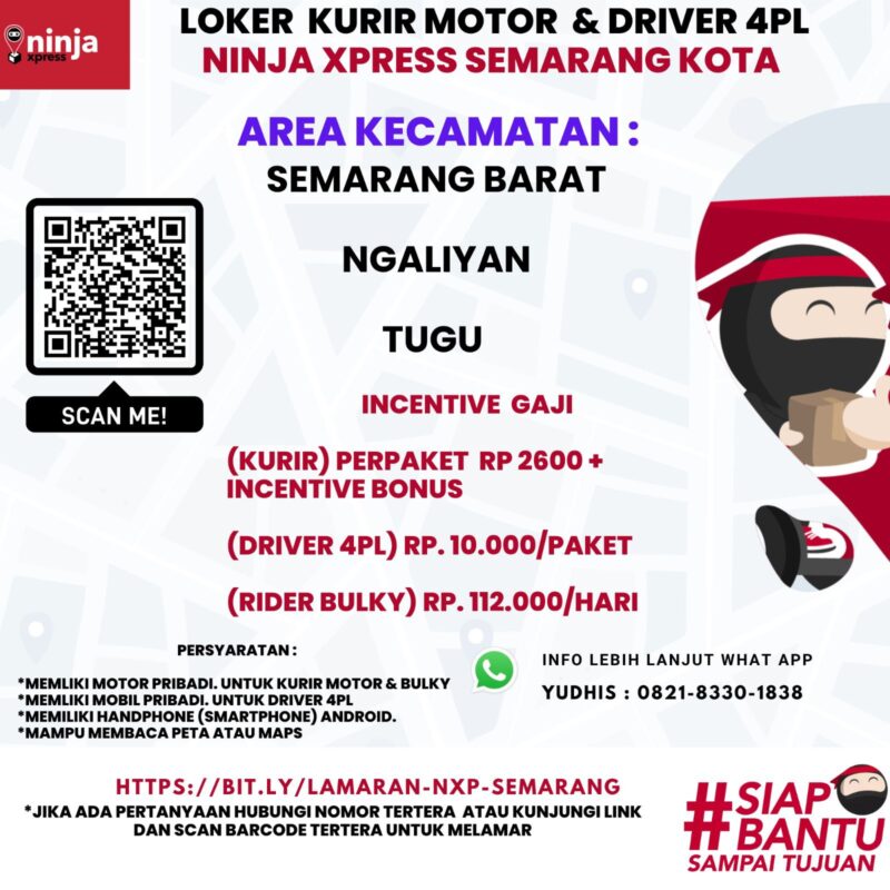 Lowongan Kerja Kurir Motor - Kurir Bulky - Driver 4 PL di Ninja Xpress Jawa Tengah - LokerSemar.id