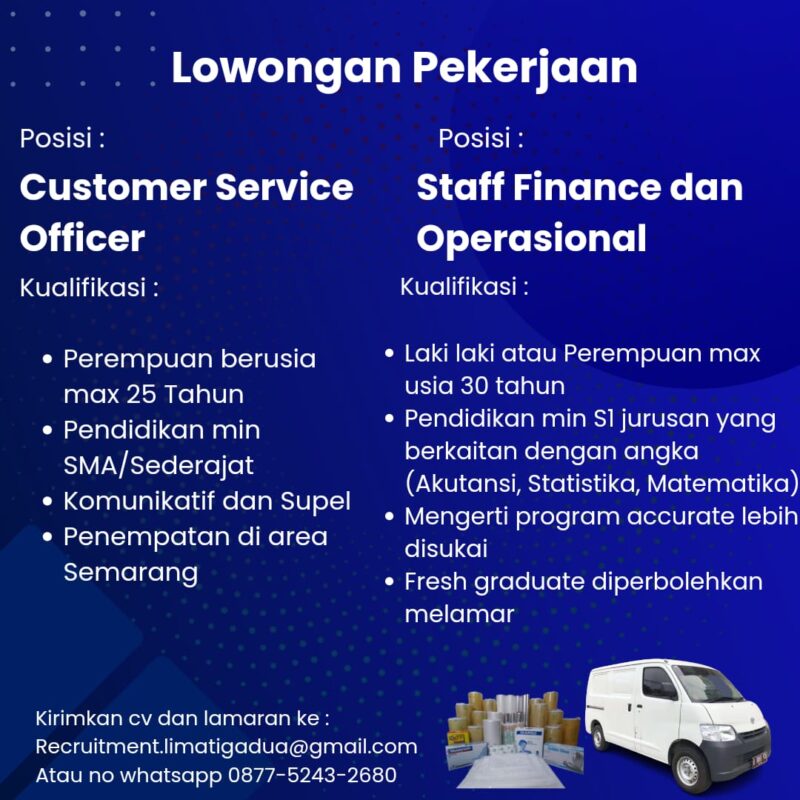 Lowongan Kerja Customer Service Officer - Staff Finance & Operasional ...