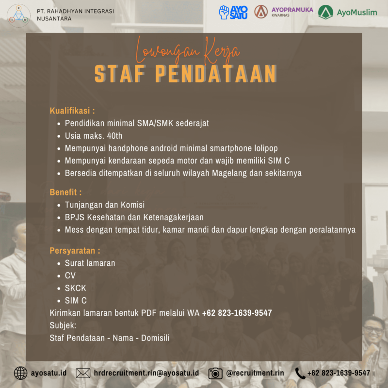 Lowongan Kerja Staf Pendataan di PT. Rahadhyan Integrasi Nusantara - LokerSemar.id