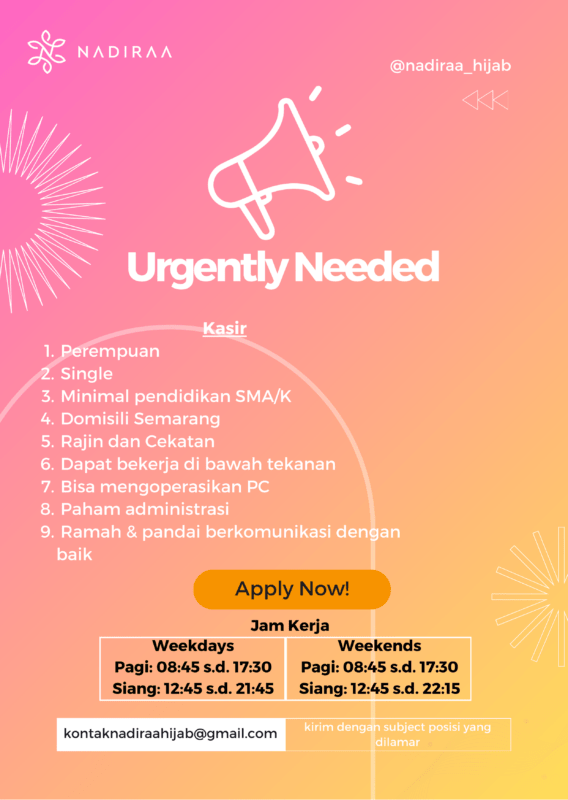 Lowongan Kerja Kasir - Staff Gudang - Shopkeeper di Nadiraa Hijab - LokerSemar.id