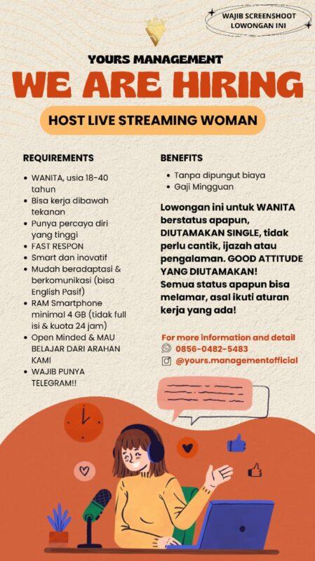 Lowongan Kerja Host Live Streaming di Yours Management - LokerSemar.id