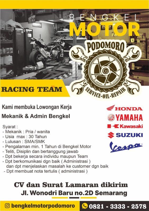 Lowongan Kerja Mekanik - Admin Bengkel di Bengkel Motor Podomoro ...