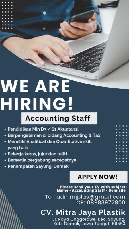 Lowongan Kerja Accounting Staff di CV. Mitra Jaya Plastik - LokerSemar.id