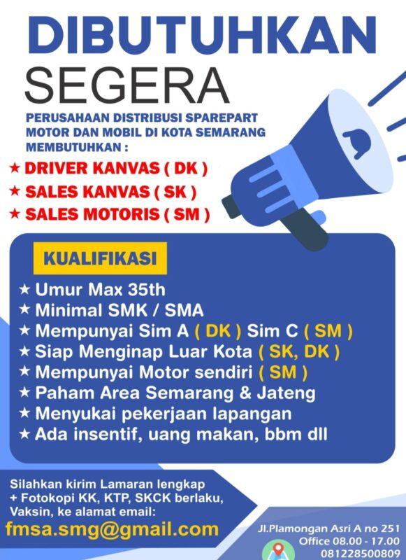 Lowongan Kerja Driver Kanvas - Sales Kanvas - Sales Motoris di PT ...