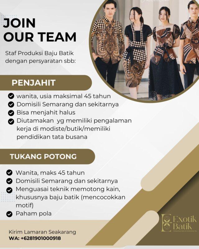 Lowongan Kerja Penjahit - Tukang Potong di Exotik Batik - LokerSemar.id