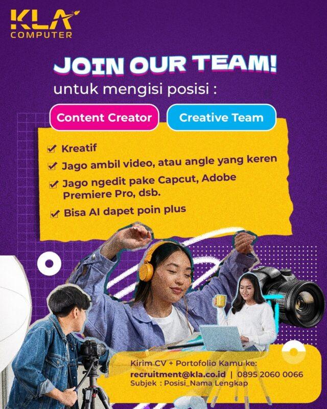 Lowongan Kerja Content Creator - Creative Team di KLA Computer (PT. KLA ...