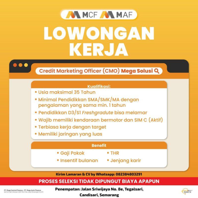 Lowongan Kerja Credit Marketing Officer (CMO) Mega Solusi di PT. MCF ...