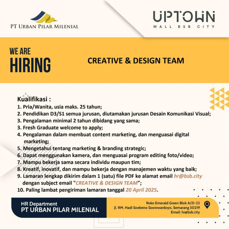 Lowongan Kerja Creative & Design Team di PT. Urban Pilar Milenial ...