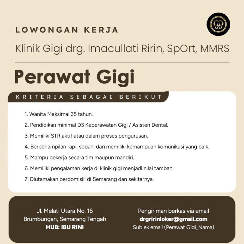 Lowongan Kerja Perawat Gigi - Asisten Administrasi - Resepsionis di ...