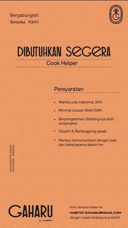 Lowongan Kerja Cook Helper - Cleaning Service di Gaharu by Ke Jingga ...