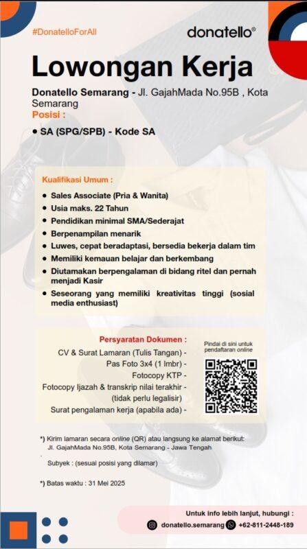 Lowongan Kerja SA (SPG/SPB) di House Of Donatello - LokerSemar.id