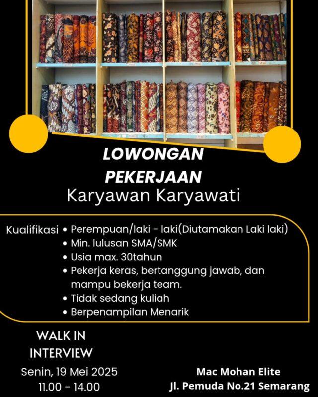 Lowongan Kerja Karyawan & Karyawati - Supervisor di Mac Mohan Mode ...
