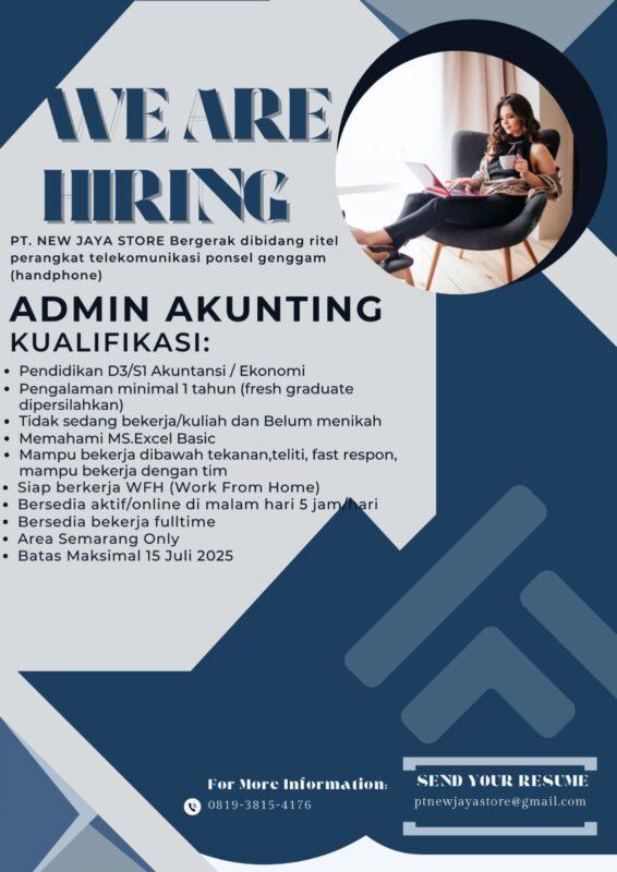 Lowongan Kerja Admin Akunting di PT. New Jaya Store - LokerSemar.id