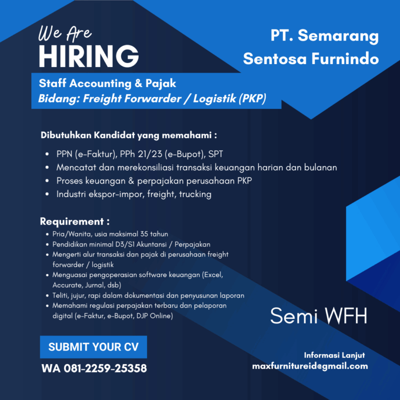 Lowongan Kerja Staff Finance dan Pajak di PT. Semarang Sentosa Furnindo ...