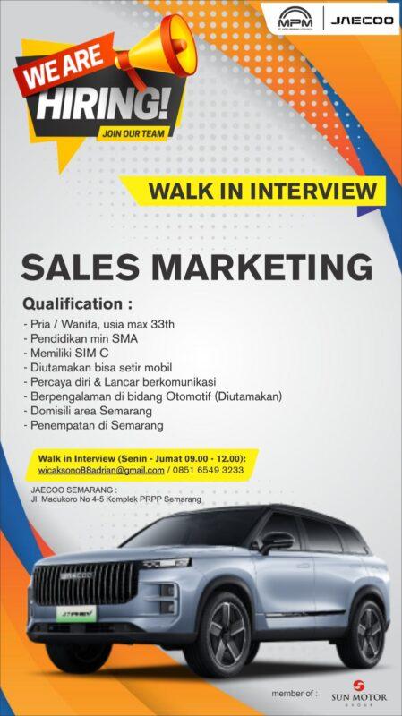 Lowongan Kerja Sales Marketing di PT. Sun Motor Group (Jaecoo ...