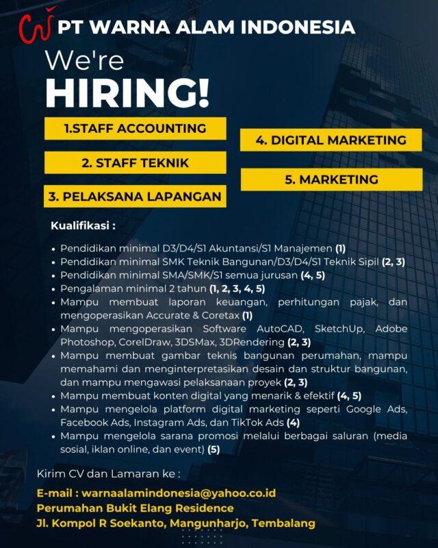 Lowongan Kerja Staff Accounting - Staff Teknik - Pelaksana Lapangan - Digital Marketing ...