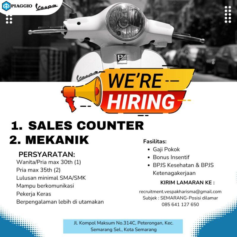 Lowongan Kerja Sales Counter - Mekanik di Vespa Piaggio Kharisma Motor - LokerSemar.id