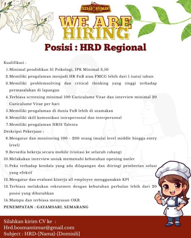 Lowongan Kerja HRD Regional di Bosman Group Indonesia - LokerSemar.id