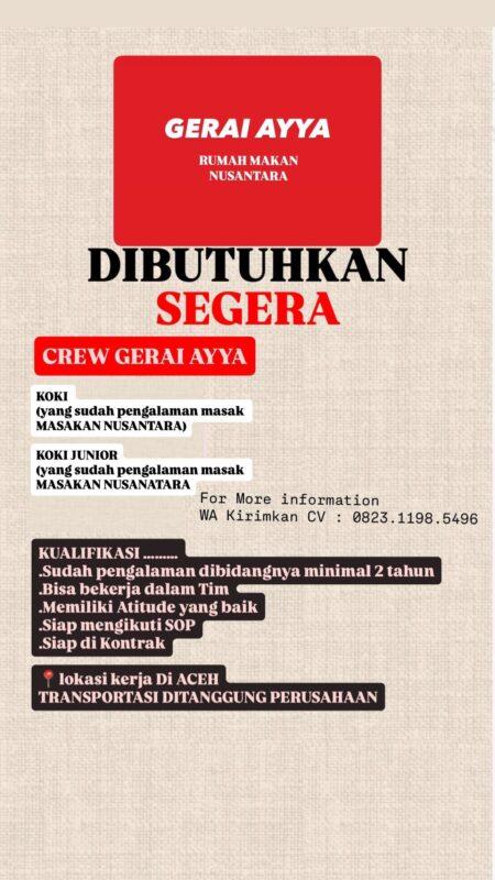 Lowongan Kerja Crew Gerai Ayya di Gerai Ayya - LokerSemar.id