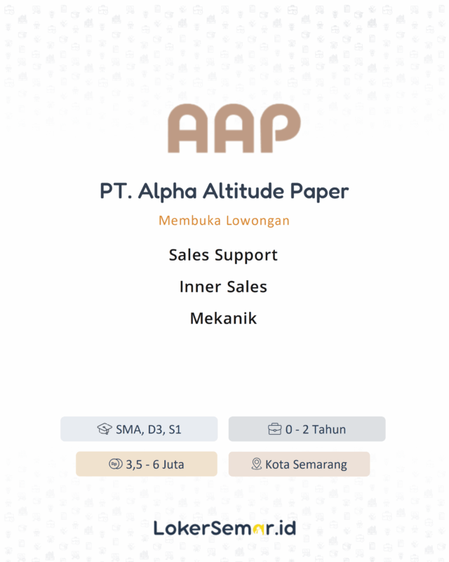 Lowongan Kerja Sales Support - Inner Sales - Mekanik di PT. Alpha ...