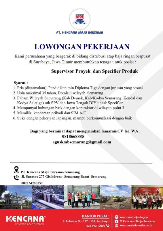 Lowongan Kerja Supervisor Proyek - Specifier Produk di PT. Kencana Maju ...