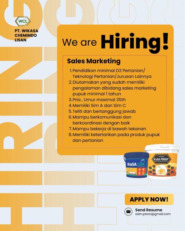 Lowongan Kerja Sales Marketing di PT. Wikasa Chemindo Lisan - LokerSemar.id