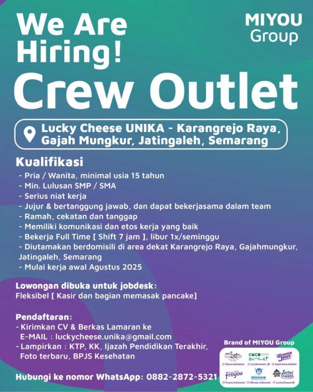 Lowongan Kerja Crew Outlet di Viarasa (Miyou Group) - LokerSemar.id