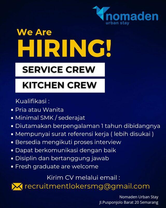 Lowongan Kerja Service Crew - Kitchen Crew di Nomaden Urban Stay ...