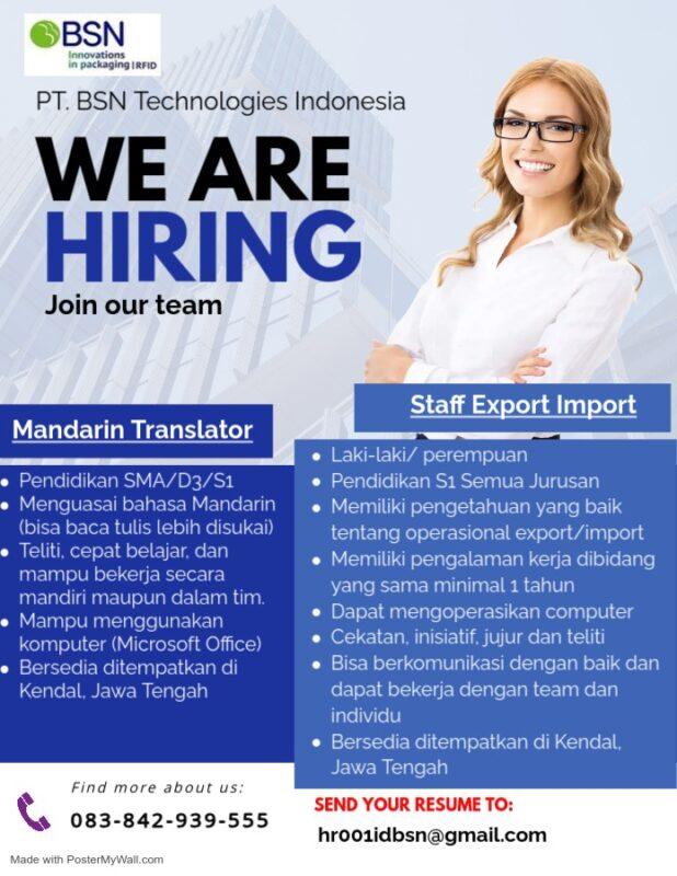 Lowongan Kerja Mandarin Translator - Staff Exposrt Import di PT. BSN Technologies Indonesia ...