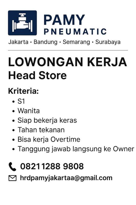 Lowongan Kerja Head Store di PT. Pamy Pneumatic Indonesia - LokerSemar.id