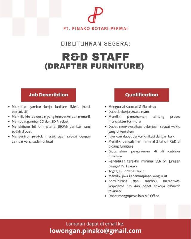 Lowongan Kerja R&D Staff (Drafter Furniture) - HRGA & HSE Supervisor ...