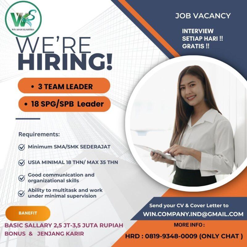 Lowongan Kerja Team Leader - SPG/ SPB Leader di PT. Win Abadi Sejahtera ...