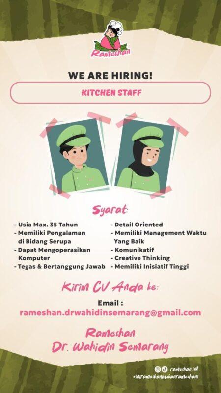 Lowongan Kerja Kitchen Staff di Rameshan Dr. Wahidin Semarang ...