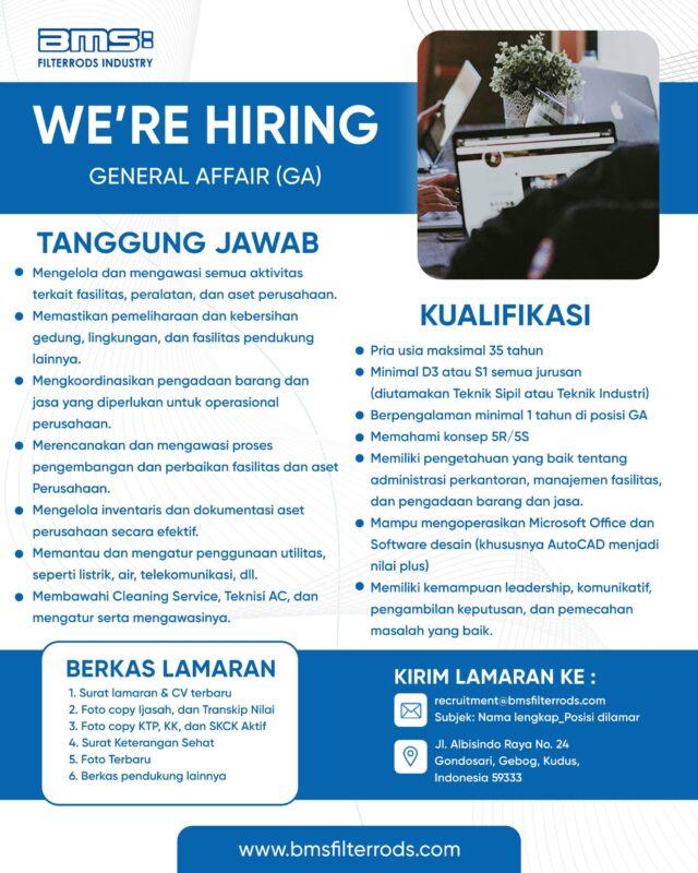 Lowongan Kerja Staff GA di BMS Filterrods Industry - LokerSemar.id