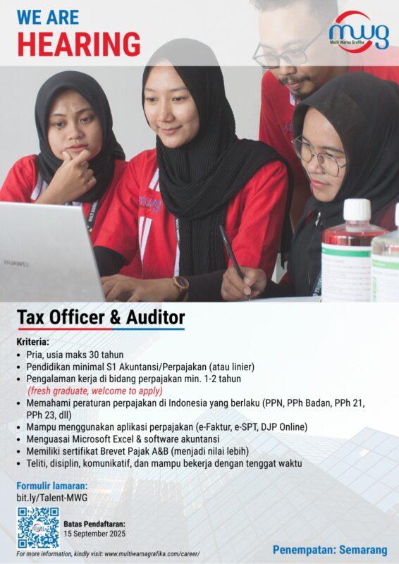 Lowongan Kerja Tax Officer & Auditor di CV. Multi Warna Grafika ...