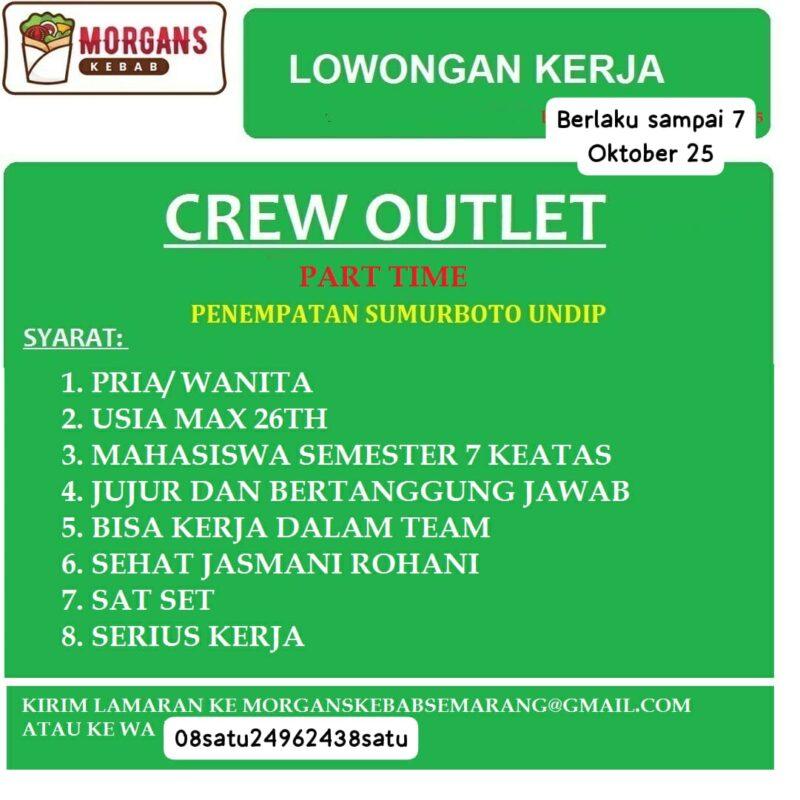 Lowongan Kerja Crew Outlet (Part Time) di Morgan's Kebab - LokerSemar.id