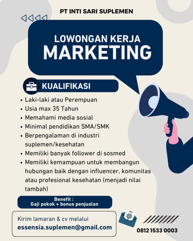 Lowongan Kerja Marketing di PT. Inti Sari Suplemen - LokerSemar.id