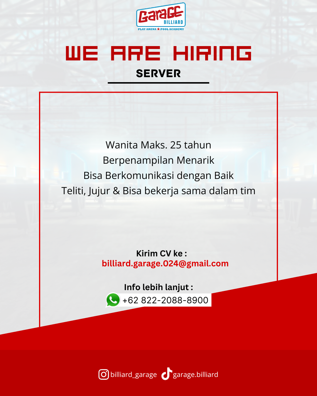 Lowongan Kerja Server di PT. Lugu Billiard Indonesia - LokerSemar.id