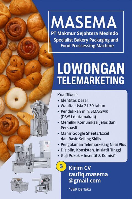 Lowongan Kerja Telemarketing di PT. Makmur Sejahtera Mesindo (Masema) - LokerSemar.id