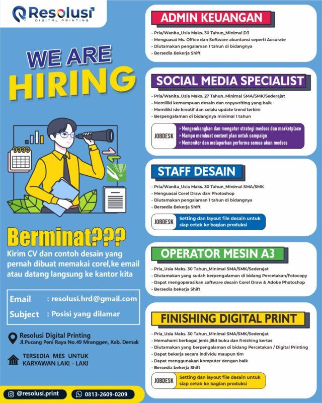 Lowongan Kerja Operator Mesin A3 - Finishing Digital Printing - Admin ...