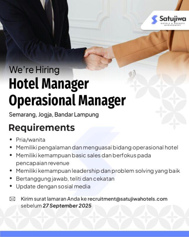 Lowongan Kerja Hotel Manager - Operasional Manager di Satu Jiwa Hotels ...