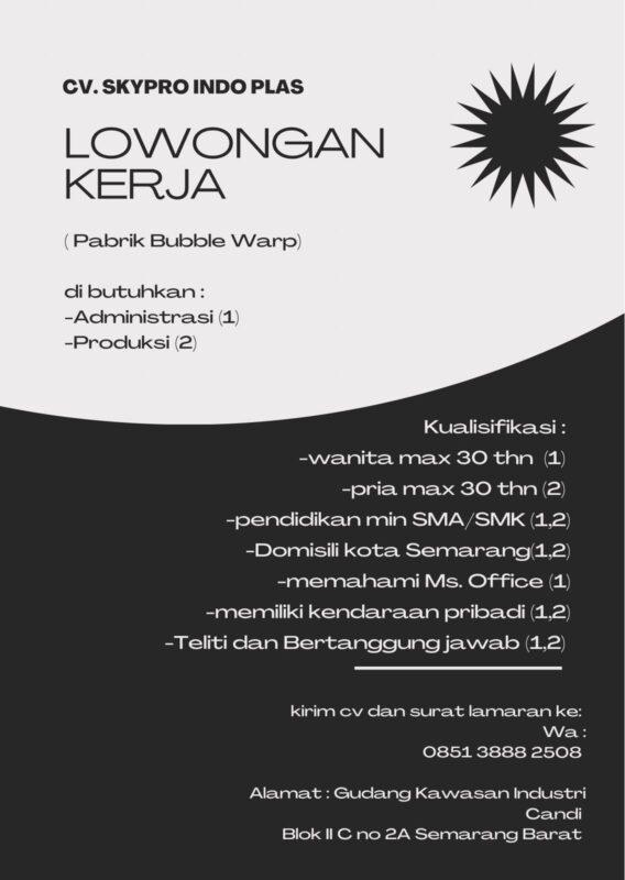 Lowongan Kerja Administrasi - Produksi di Skypro Indo Plas - LokerSemar.id