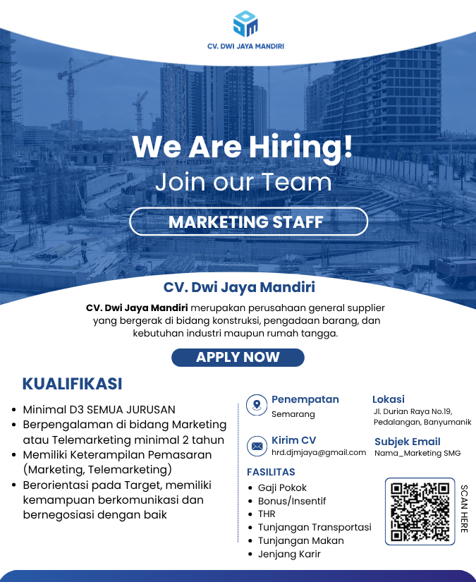 Lowongan Kerja Marketing Staff di CV. Dwi Jaya Mandiri - LokerSemar.id