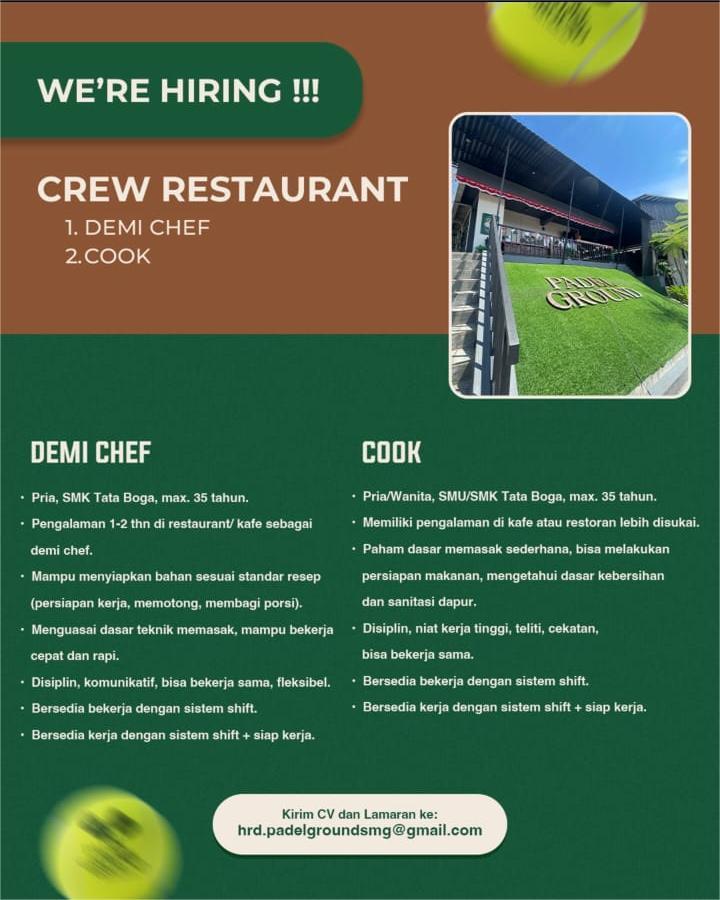 Lowongan Kerja Demi Chef - Cook di CV. Mitra Sport Abadi - LokerSemar.id