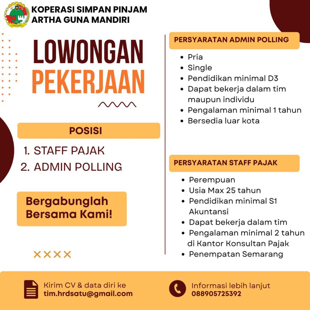 Lowongan Kerja Staff Pajak - Admin Polling di KSP Artha Guna Mandiri - LokerSemar.id
